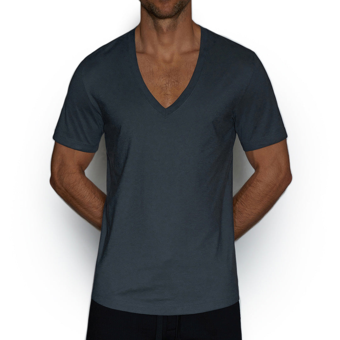 Perfect Pima Relaxed Deep V-Neck T-Shirt Niles Navy – C-IN2 New York